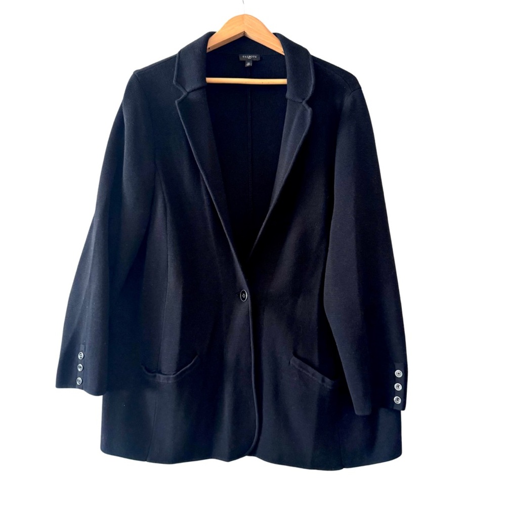 Talbots Black Stretch Knit Blazer Classic Jacket Enam… - Gem